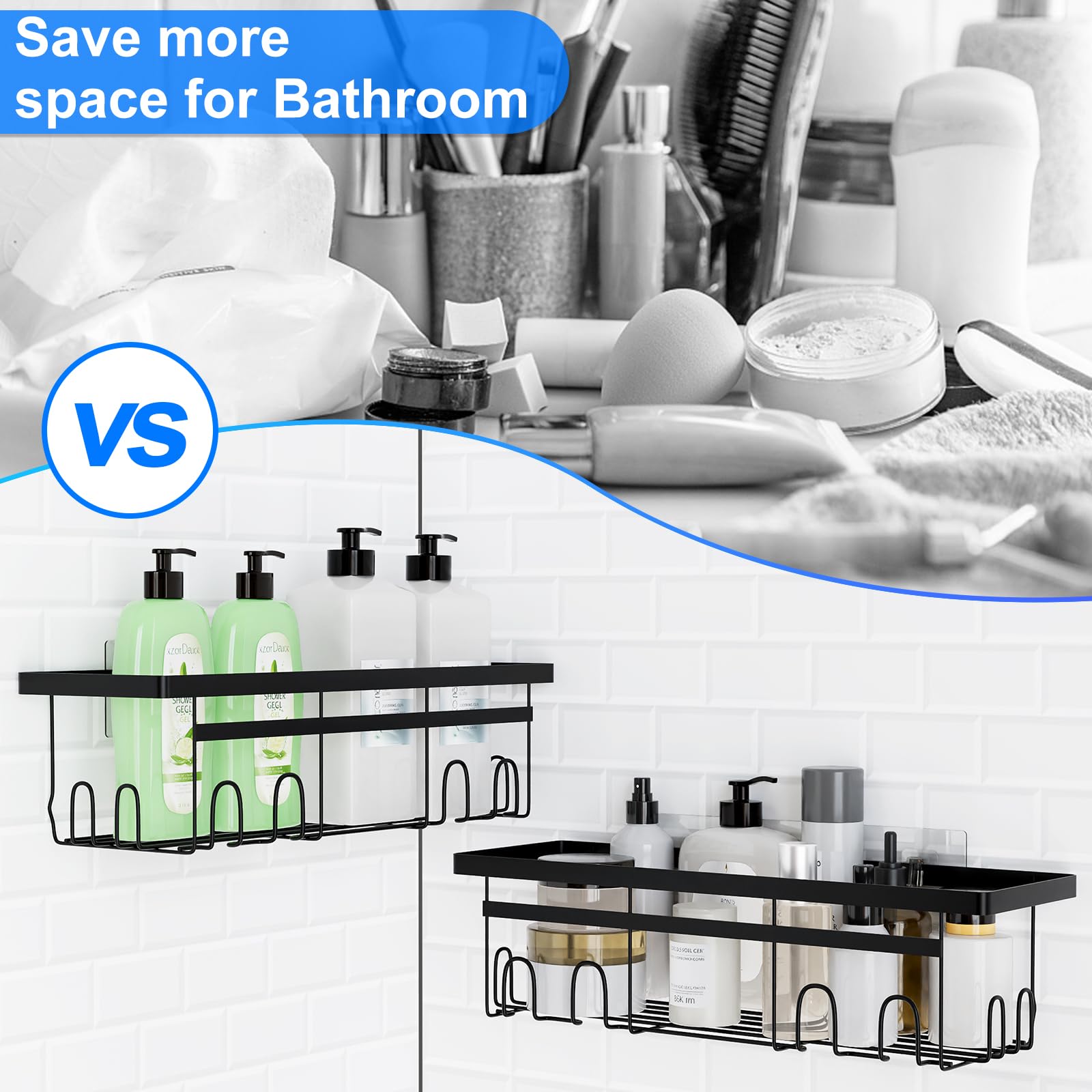MayDiary Shower Caddy, 2-Pack Adhesive Shower Organizer for Bathroom Storage,Stainless Steel Bathroom Shower Shelves,Bathroom Organizers (Black2-two)