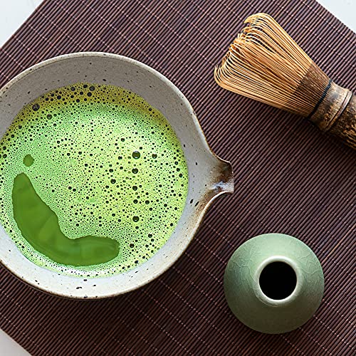ELITEA Matcha Green Tea Bowl Chawan with Spout Pottery Clay Large