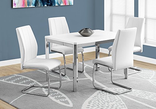 Monarch Specialties 2 Piece DINING CHAIR-2PCS/ 39" H/WHITE LEATHER-LOOK/CHROME, 17.25" L x 20.25" D x 38.75" H