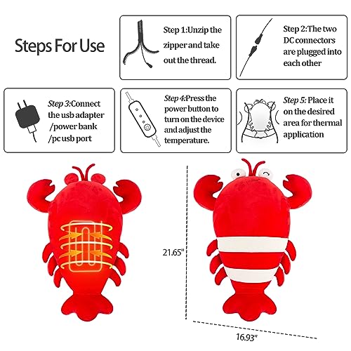 Cozy Plush Heating Pad for Menstrual Cramps & Neck Shoulder Pain Relief - Adorable USB-Powered 21'' Lobster Design, Gift for Daughter, Girlfriend, or Wife