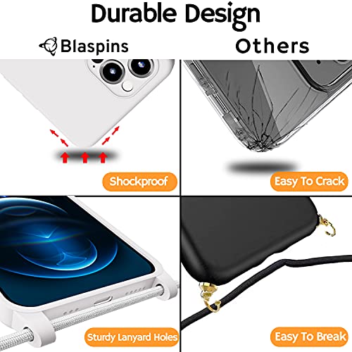 blaspins Crossbody Lanyard Strap Case for iPhone 13 Pro, Neck Cross Body, Adjustable Holder Removable, Drop Protection Shockproof, Hands-Free Silicone Case 6.1 inch, 150 cm Strap, iP13Pro - White