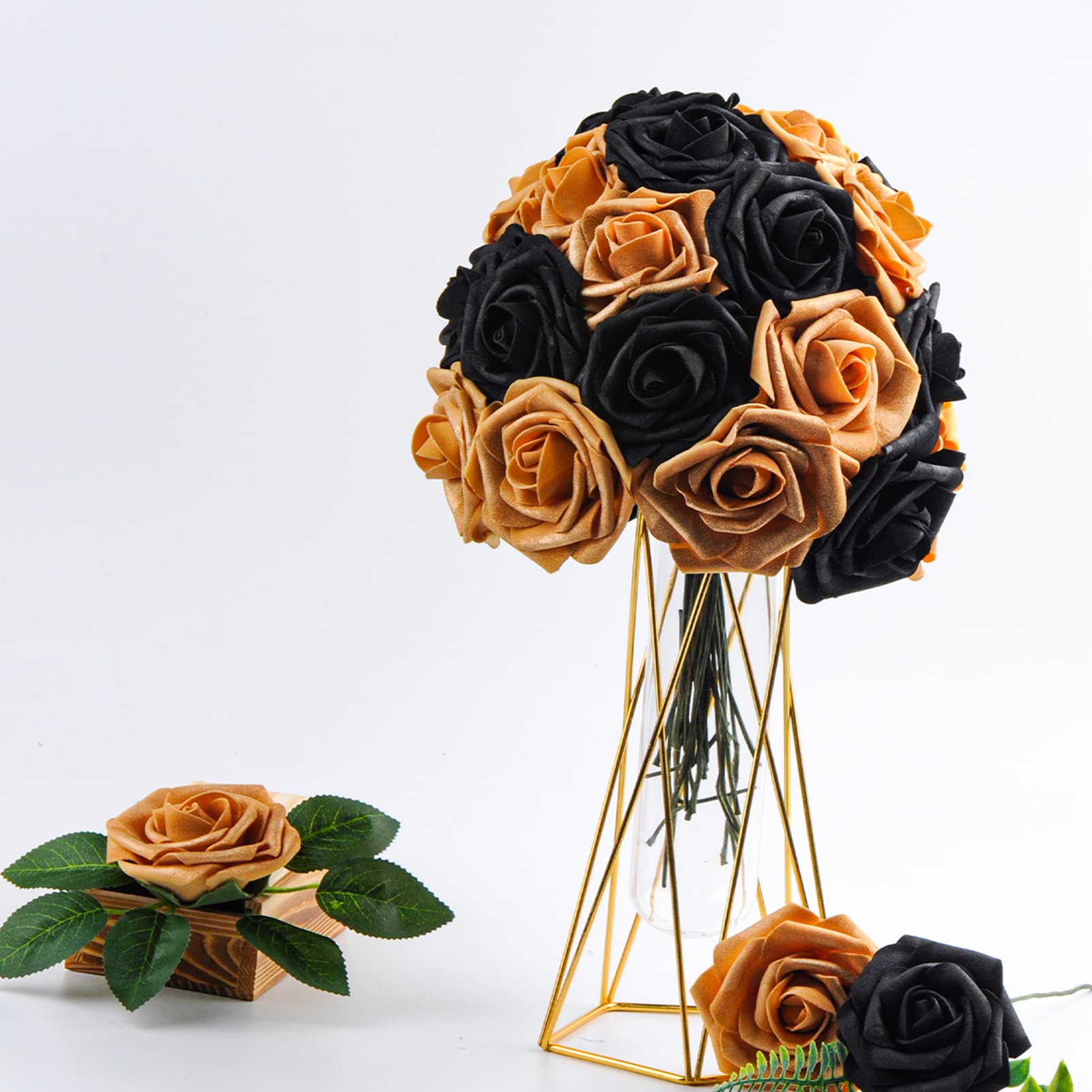 cosybeau Roses Artificial Fake Rose Flowers 50 PCS for Christmas Decorations Bouquets Wedding Centerpieces Arrangements Party Home Decor (Black)