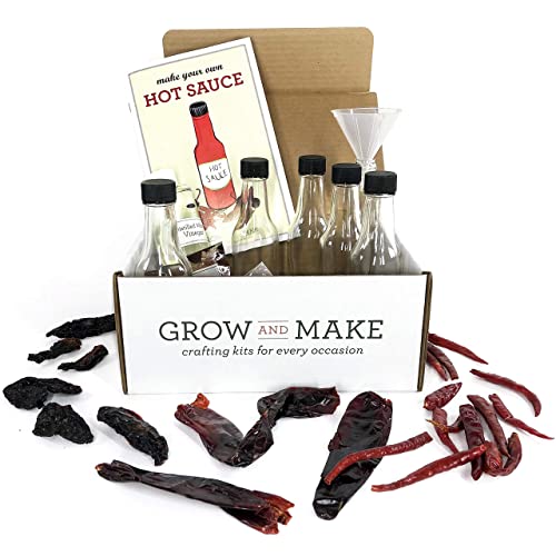 DELUXE DIY HOT SAUCE MAKING KIT Everything Included - Best Gift for Him, Husband, Friend, & Loved One - Make Your Own Gourmet Hot Sauce - Quality Dried Hot & Spicy Peppers, 6 Unique Recipes & stickers