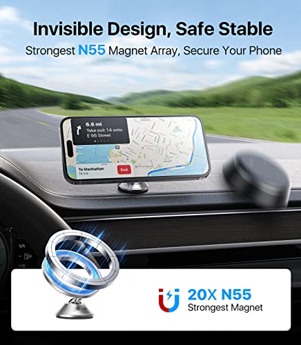 andobil Magnetic Phone Holder for Car [Fashion Bling, Invisible Mini] Compatible with MagSafe 3 Pop-Socket iPhone 14 Pro Max 13 12 S23 S22 15 etc, 360° Rotation Dashboard Mount, Cute Car Accessories