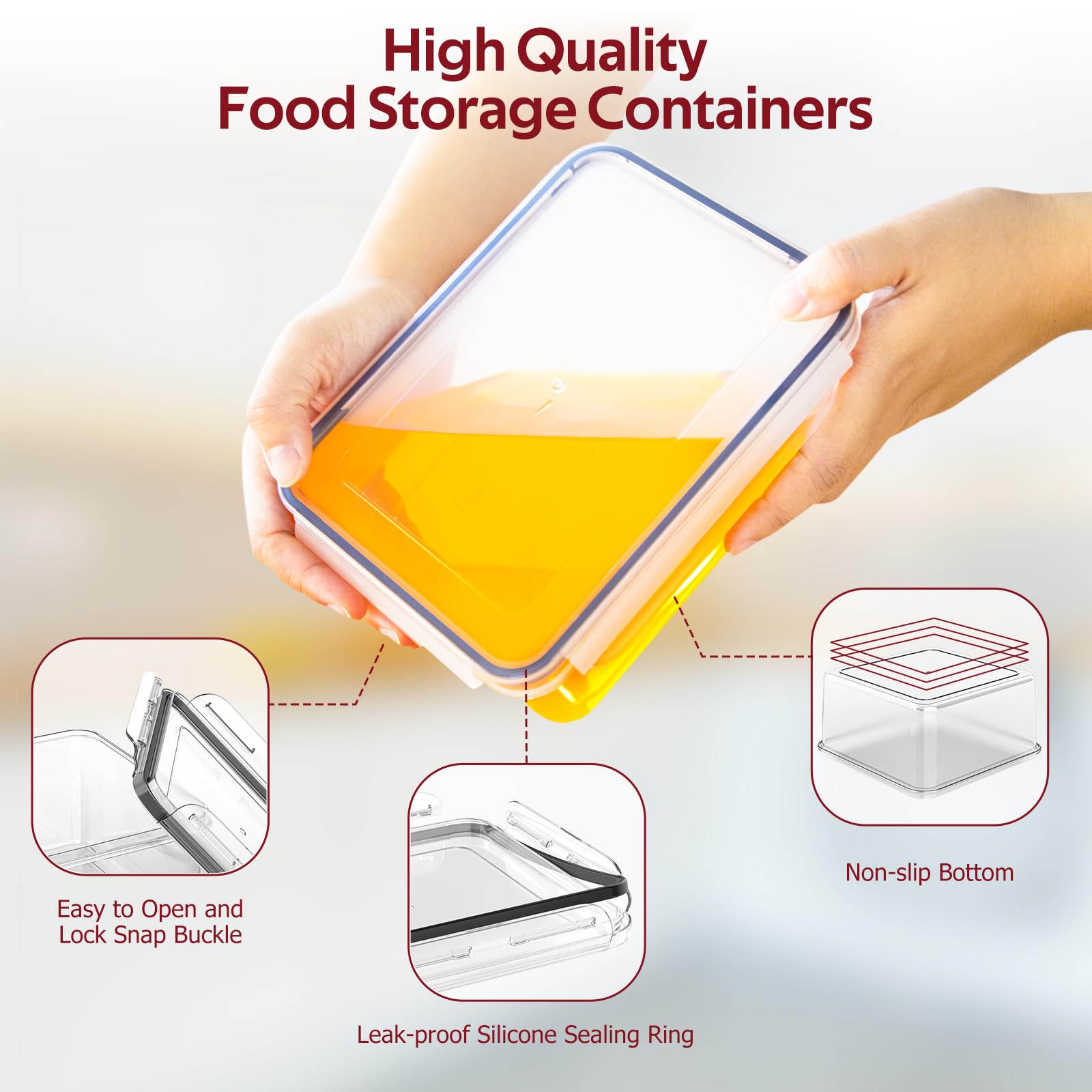 85oz Large Food Storage Containers with Lids Airtight Set - 100% Leak Proof Plastic Meal Prep Lunch Containers for Kitchen Organizer, Easy to Snap Includes Labels & Pen (16 Containers+16 Lids)