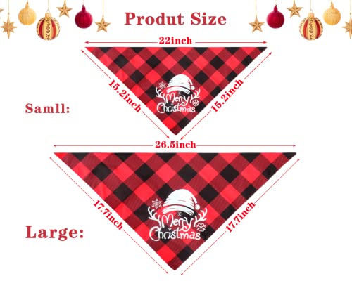 Buffalo Plaid Christmas Dog Bandanas, Double-Sided Use Triangle Bibs Kerchief,Dog Scarf with Merry Christmas Snowflakes for Small Medium Large Dogs Cats Pets,2 Pack