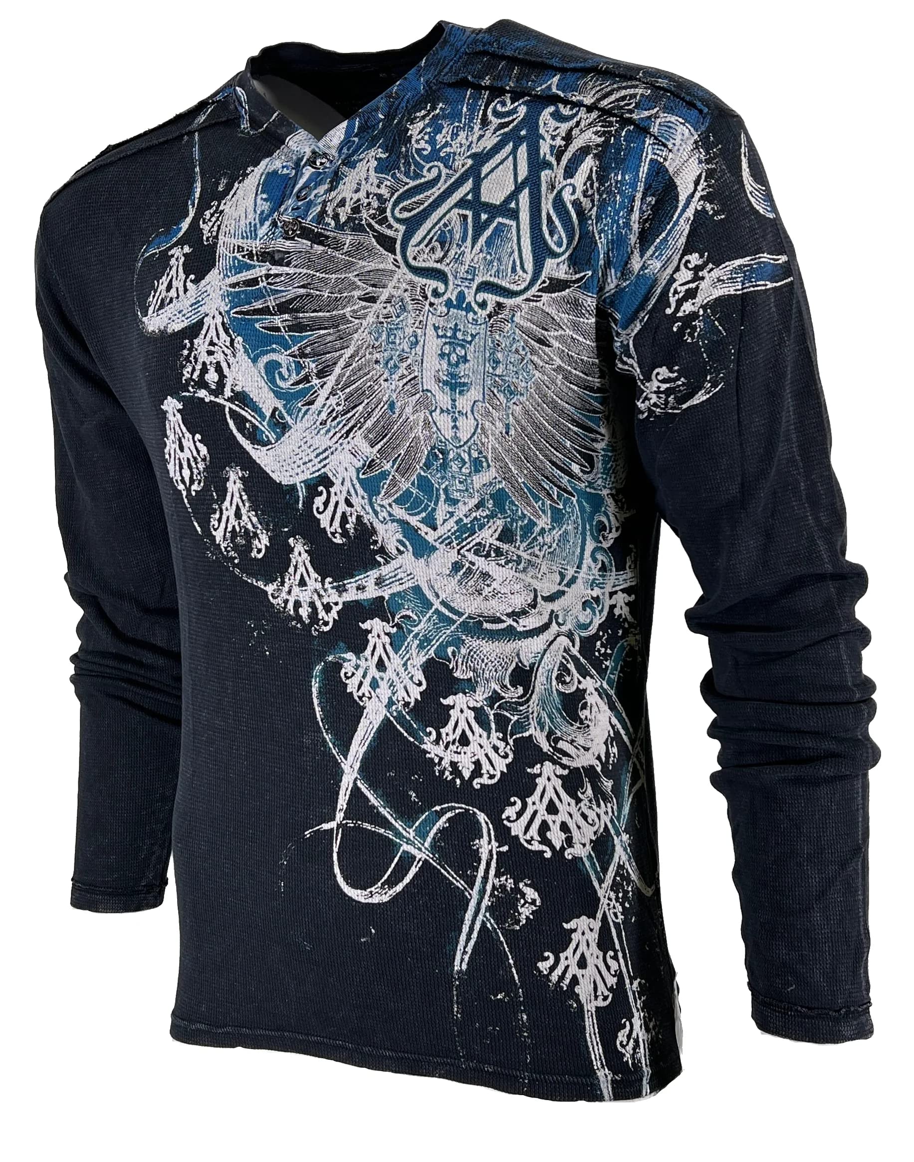Archaic by Affliction Men's Thermal Shirt Woodcuts Black L