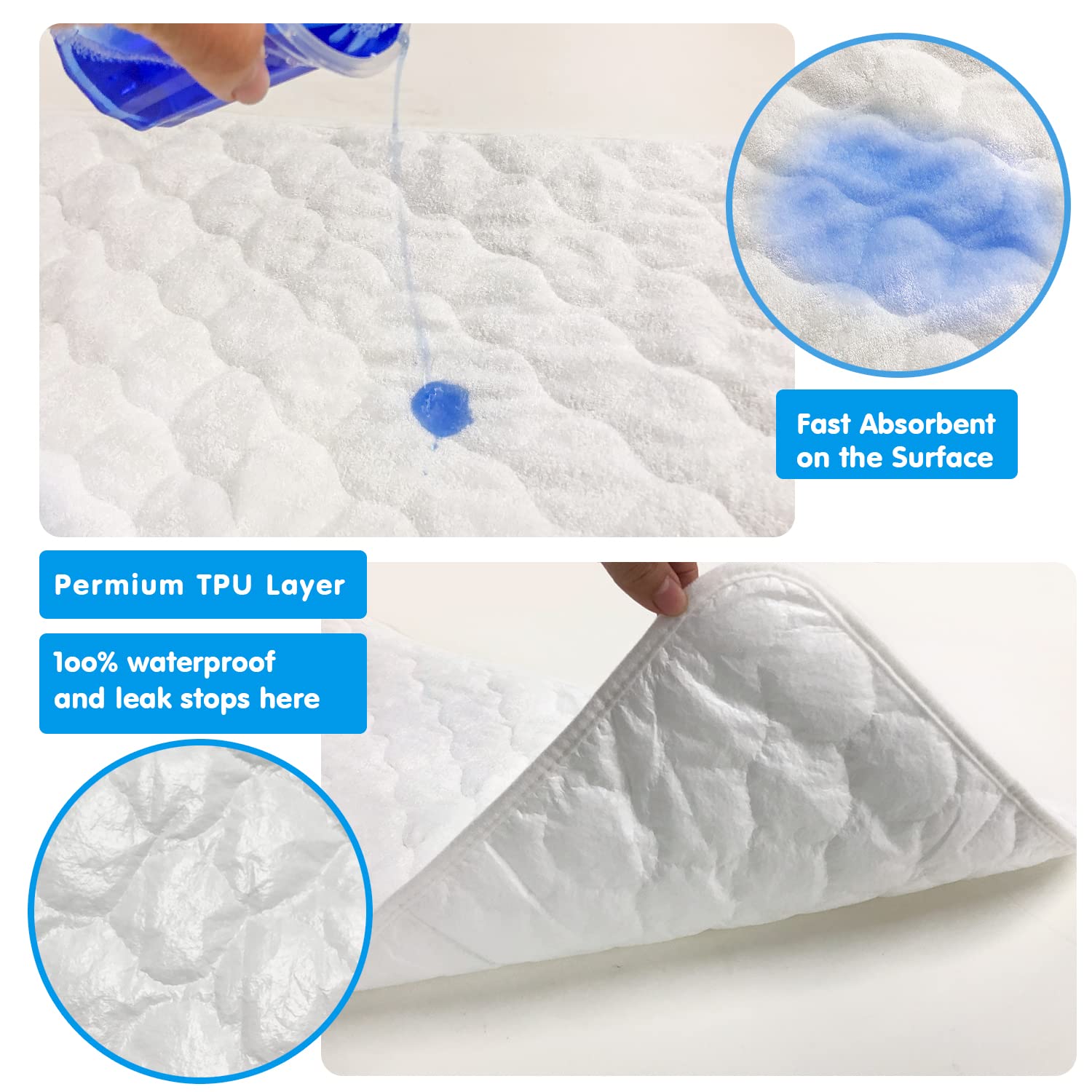Bamboo Changing Pad Liners, Quilted Thick Ultra Soft Waterproof Changing Table Cover Liners, Washable Reusable Portable Diaper Change Mat, 27" x 13", 3 Pack Set (White)