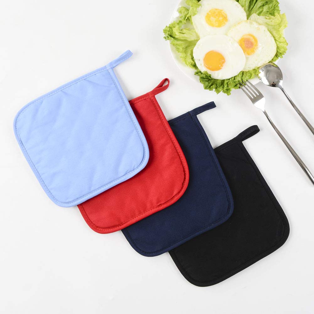 Anyi 100% Cotton Pot Holders, Kitchen Basic Potholder Heat Resistant, Terry Pot Holder Set for Cooking and Baking, Set of 3