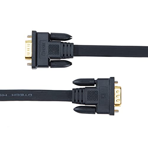 DTech Thin Computer Monitor VGA Cable 6ft Standard 15 Pin Connector Male to Male VGA Cord Flat Wire for Desktop (6 Feet, Black)