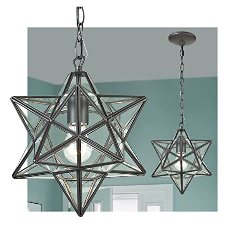 Elk 9-Inch Moravian Star Pendant - 145-001 Mini Pendant in Clear Glass and Oil Rubbed Bronze – LED Bulb, Dimmer and Smart Switch Compatible - Farmhouse and Eclectic Room Décor - Ceiling Light Fixture
