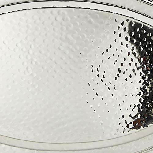 Elegance Golden Vine Hammered Stainless Steel Oval Tray, 16.5 by 10-Inch, Silver/Gold