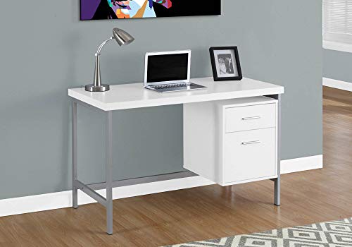 Monarch Specialties Contemporary Laptop Table with Drawer and File Cabinet Home & Office Computer Desk-Metal Legs, 48" L, White-Silver