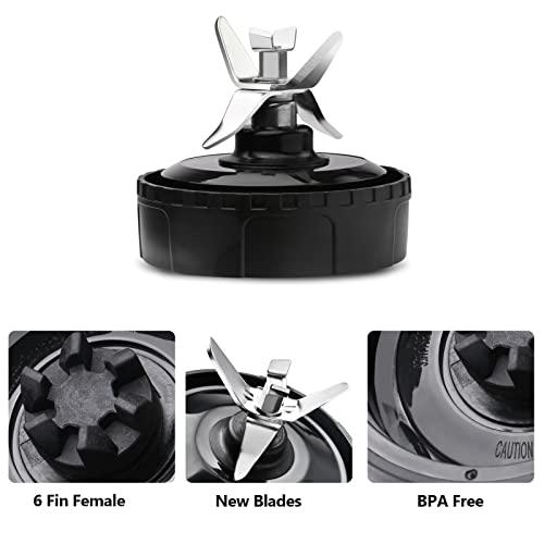 Blender Replacement Parts β 6 Fins Replacement Blade for 16Oz Ninja Cup β Stainless Steel and Food-Grade Plastic β Easy Installation β Dishwasher Safe