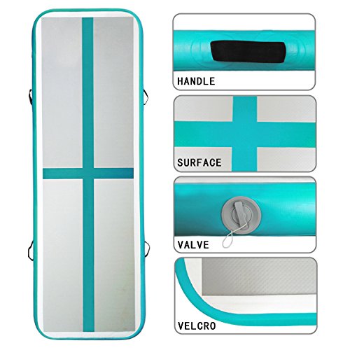 86 York 10ft Inflatable Gymnastics Air Tumble Mat Track Tumbling Mat with Electric Pump for Home Use/Training/Cheer leading/Beach/Park Water/Parkour Light Green