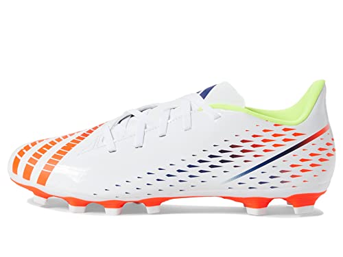 adidas Unisex Edge.4 Predator Flexible Ground Soccer Shoe, White/Solar Yellow/Power Blue, 9.5 US Men