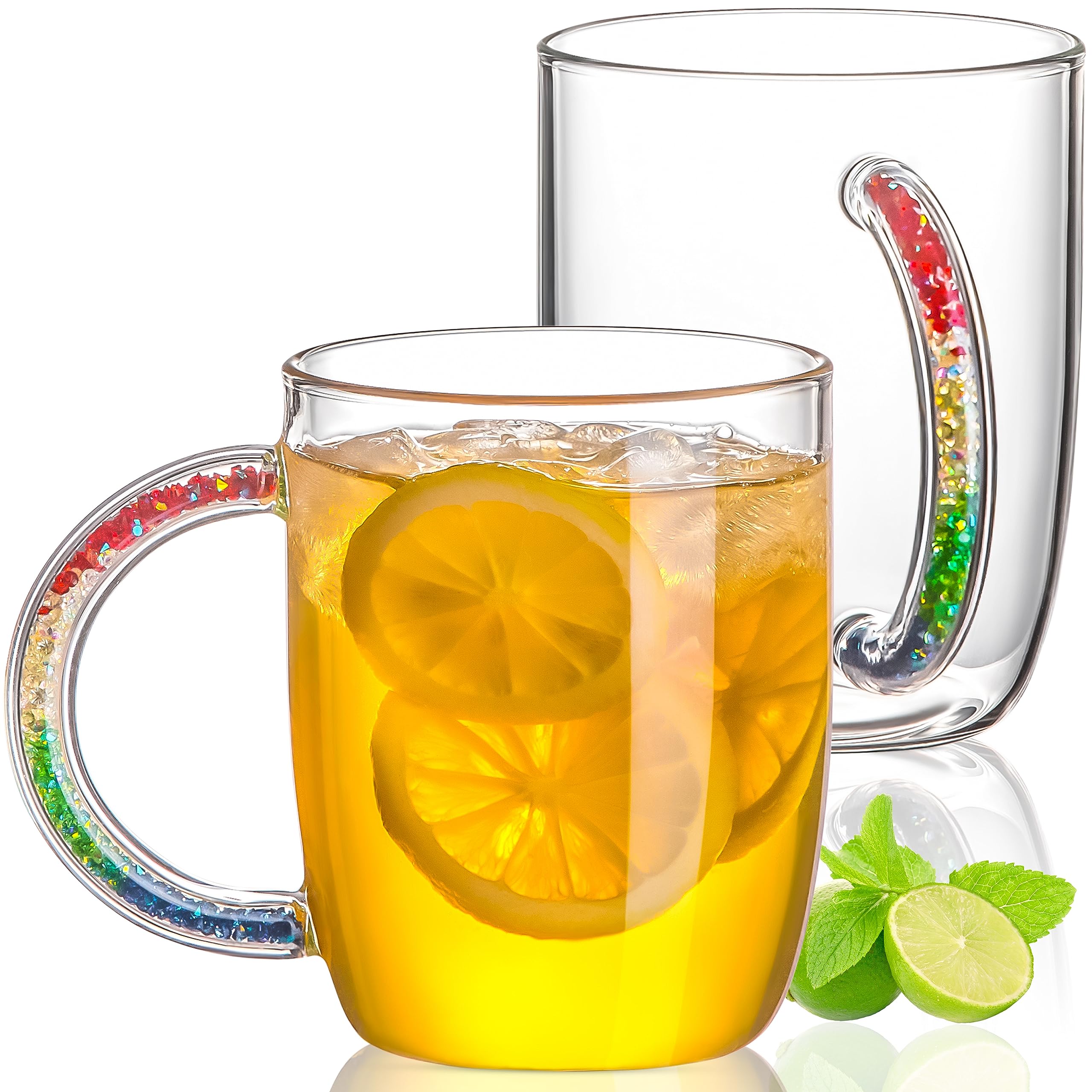 Aquach Large Glass Mug Set of 2, 24 oz. Each, Ultra Large Capacity with Handle Clear Glass Drink Cup, Cereal Cup