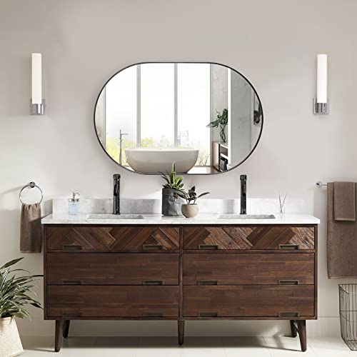 ANDY STAR Black Oval Mirror, 24x36 Oval Black Mirror in Stainless Steel Metal Frame for Bathroom, Entryway, Living Room, Contemporary 1" Deep Set Design Wall Mount Hangs Vertical or Horizontal
