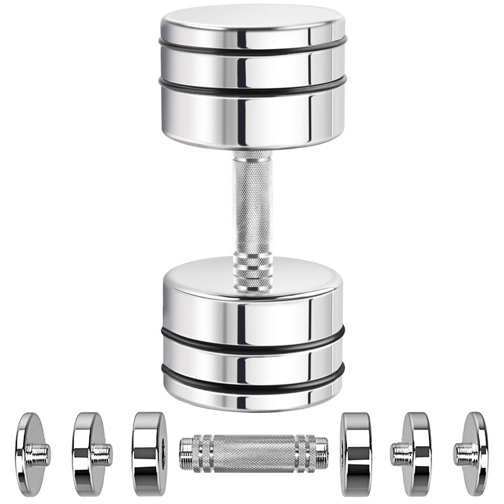Adjustable Dumbbell 50lb Single (25lb/35lb/40lb/50lb) Ultracompact Chrome Weight Home Gym Workout Strength Training Exercise (Standard-Finish 50lbΓ1)