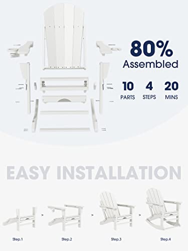 KINGYES Folding 4 in 1 Multifunctional Adirondack Rocking Chair, White