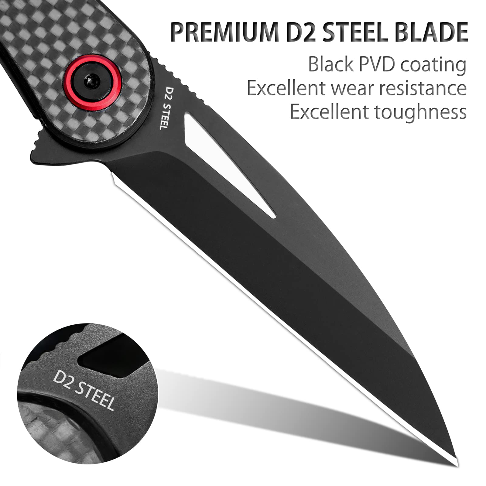 LOTHAR Seagull EDC Pocket Knife, Carbon Fiber Handle and 3" D2 Knife Blade, Ultra Light 2.2oz, Slim Pocket Knife, Small Folding Utility Knife Mini Box Cutter for Men Women, Flipper Knife with Pocket Clip