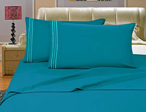 Elegant Comfort 1500 Thread Count Egyptian Quality 4-Piece Bed Sheet Sets, Deep Pockets - Luxurious Wrinkle Free & Fade Resistant, Queen, Turqouise