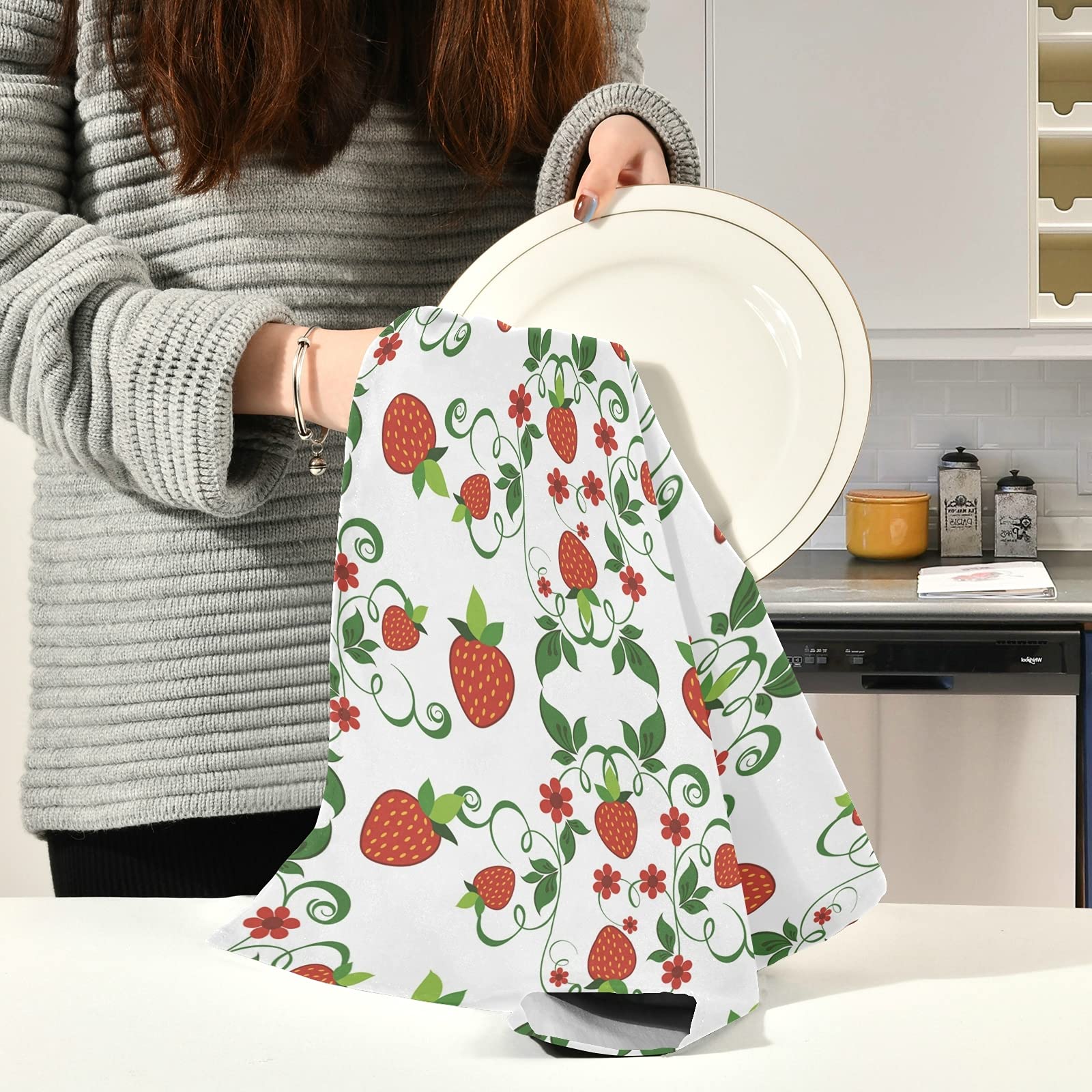 ALAZA Strawberry Decorative Kitchen Dish Towels 1 Piece,Soft and Absorbent Kitchen Hand Towels Home Cleaning Towels Dishcloths,18 x 28 Inch