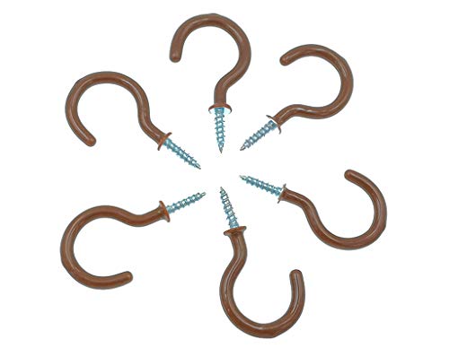 Kinteshun Cup Ceiling Hooks,Medium Size Vinyl Coated Screw-in Open Hooks Hangers(50pcs,1.25 inches,Brown)