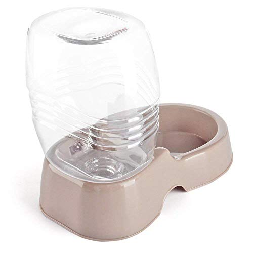 Flexzion Pet Water Dispenser Station, Beige (1/4 Gallon) Auto Replenish Gravity Waterer Drinking Fountain Bottle Bowl Dish Portable Stand for Small Dog Cat Animal