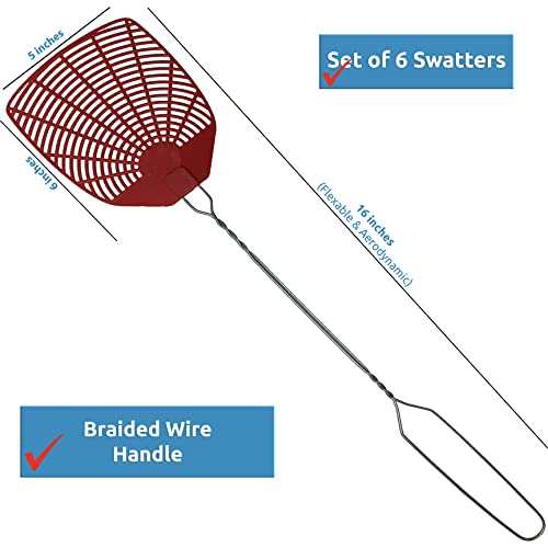 Bug & Fly Swatter – Braided Metal Handle 6 Pack Fly Swatters – Indoor/Outdoor – flyswatter