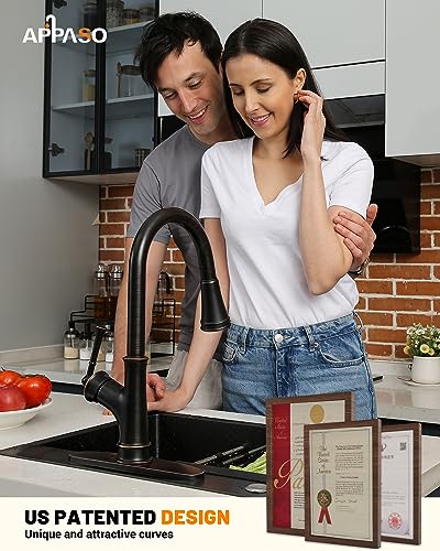 APPASO Kitchen Faucet with Pull Down Sprayer, Oil Rubbed Bronze Single-Handle High Arc Single Hole Pull Out Kitchen Sink Faucets with Escutcheon