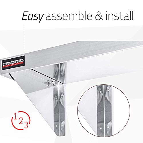 DuraSteel Stainless Steel Wall Shelf - 24" Wide x 12" Deep Commercial Grade - NSF Certified - Industrial Appliance Equipment (Restaurant, Bar, Home, Kitchen, Laundry, Garage and Utility Room)