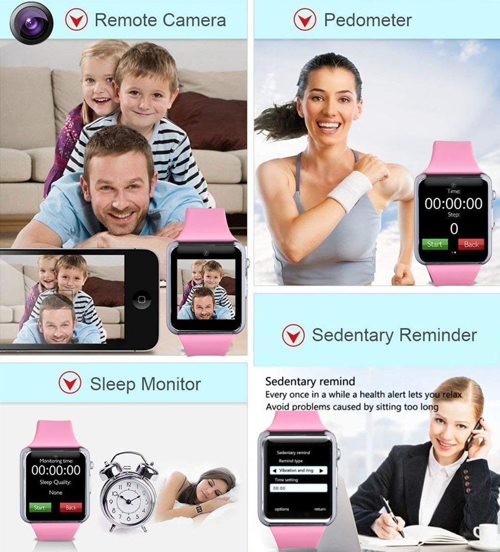 Amazqi Smart Watch with SD Card Pedometer Call Text Notification Music Player Camera Compatible with Android and iPhone (Partial Functions) for Women