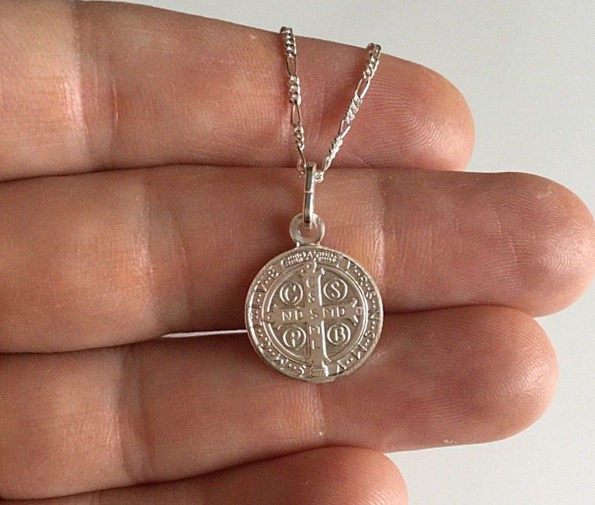 925 STERLING SILVER SAINT BENEDICT NECKLACE 18" LONG 24X15mm / 925 PLATA ESTERLINA CADENA DE SAN BENITO 18" LARGO