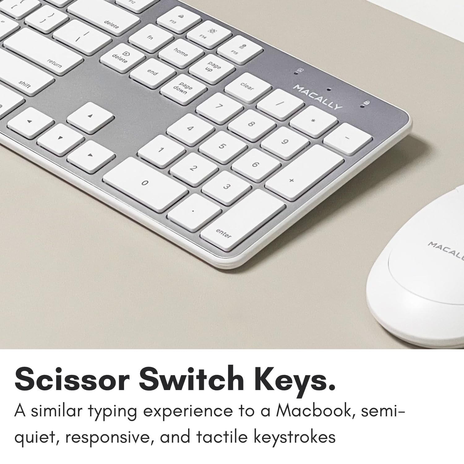 Macally Ultra-Slim USB Wired Keyboard with Number Keypad for Apple Mac Pro, MacBook Pro/Air, iMac, Mac Mini, Laptop Computers, Windows Desktop PC Laptops, Silver (SLIMKEYPROA)
