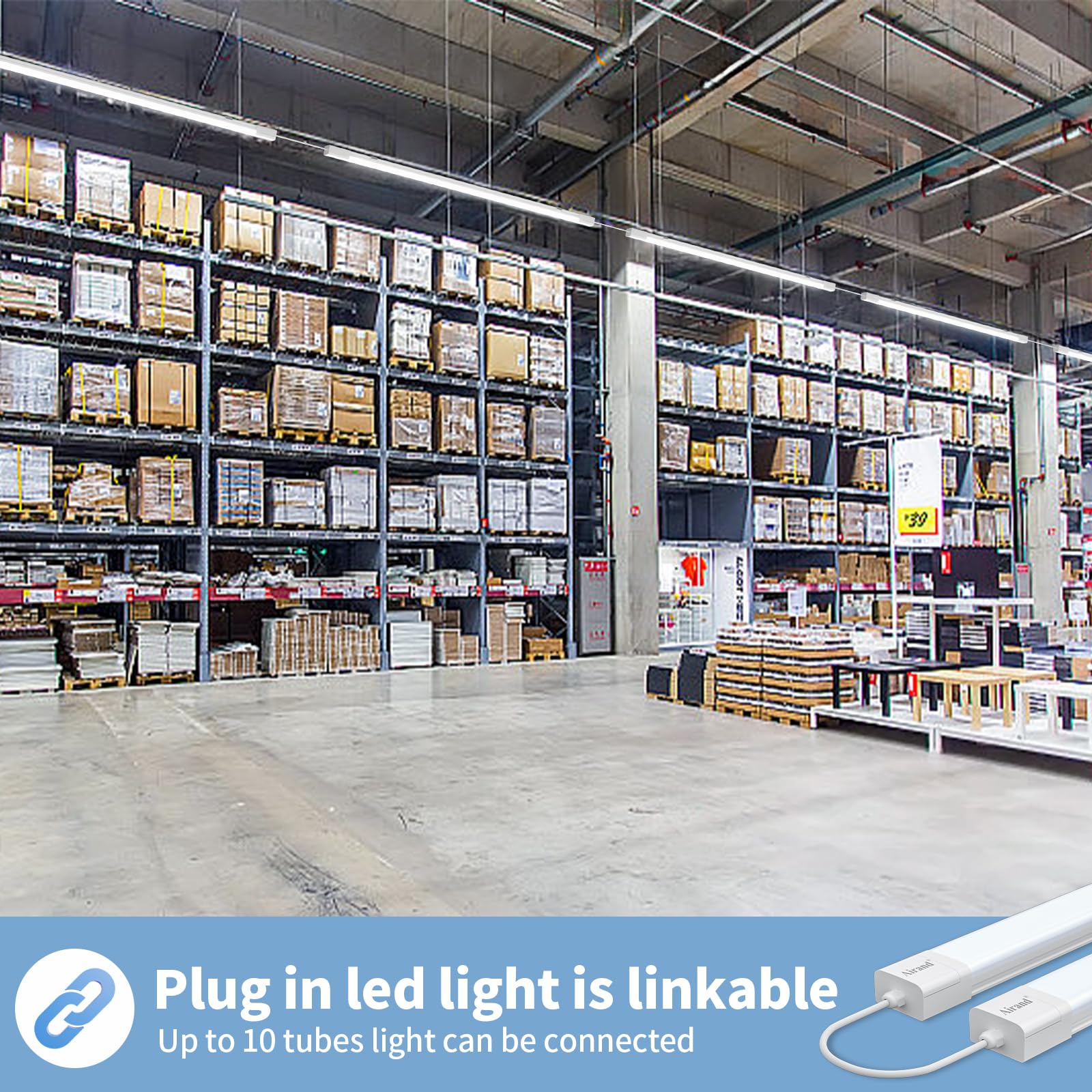 Ceiling Lights with Plug 5000K, 4FT Plug in Ceiling Light 36W LED Tube Lights Fixture with ON/Off Switch Linkable LED Closet Light for Bathroom, Garage, Workbench, Cabinet, Overhead Lighting