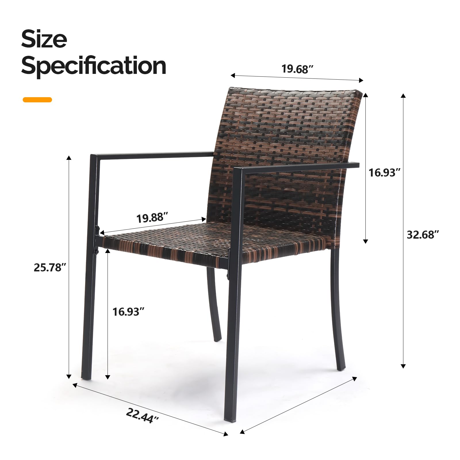 VINGLI Stackable Wicker Chairs Outdoor Dining Chairs Set of 4, All-Weather Patio Ratten Chairs Furniture for Garden Porch Backyard Deck Fire Pit, Capacity 350 lbs, Brown