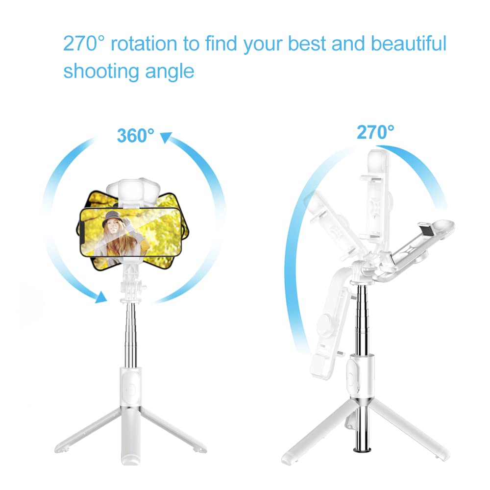 Ambertronix 40" Lighted Selfie Stick Tripod, Removable Bluetooth Remote, 3 Light Modes, 6 Brightness Levels, Lightweight, Portable, Compatible with All iPhone & Android Devices, White (2022Upgrade)