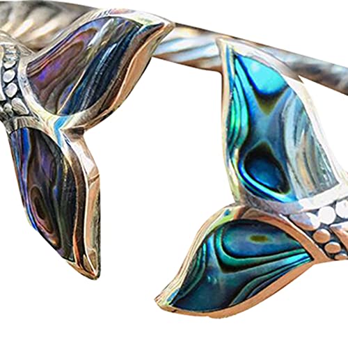 Abalone Shell and Mermaid Tail Bangle Bracelet Adjustable Bangle Open Hand Chain for Women, Birthday Charms, Shiny Finish