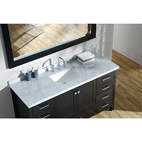 ARIEL Cambridge A061SCWRVOESP 61" Inch Single Rectangular Sink Solid Wood Espresso Bathroom Vanity Cabinet with 1.5" Inch Edge White Carrara Marble Countertop