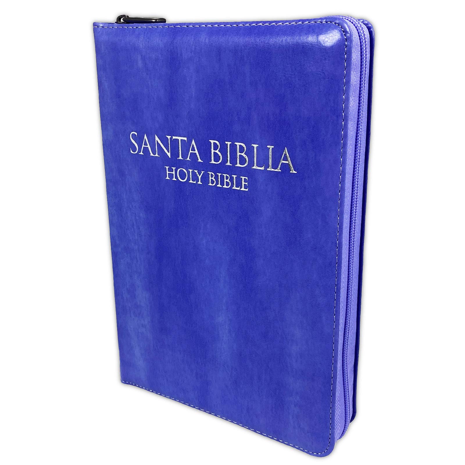 Biblia Bilingue Reina Valera 1960 King James Version KJV Imitacion Piel Morado Con Indice Zipper