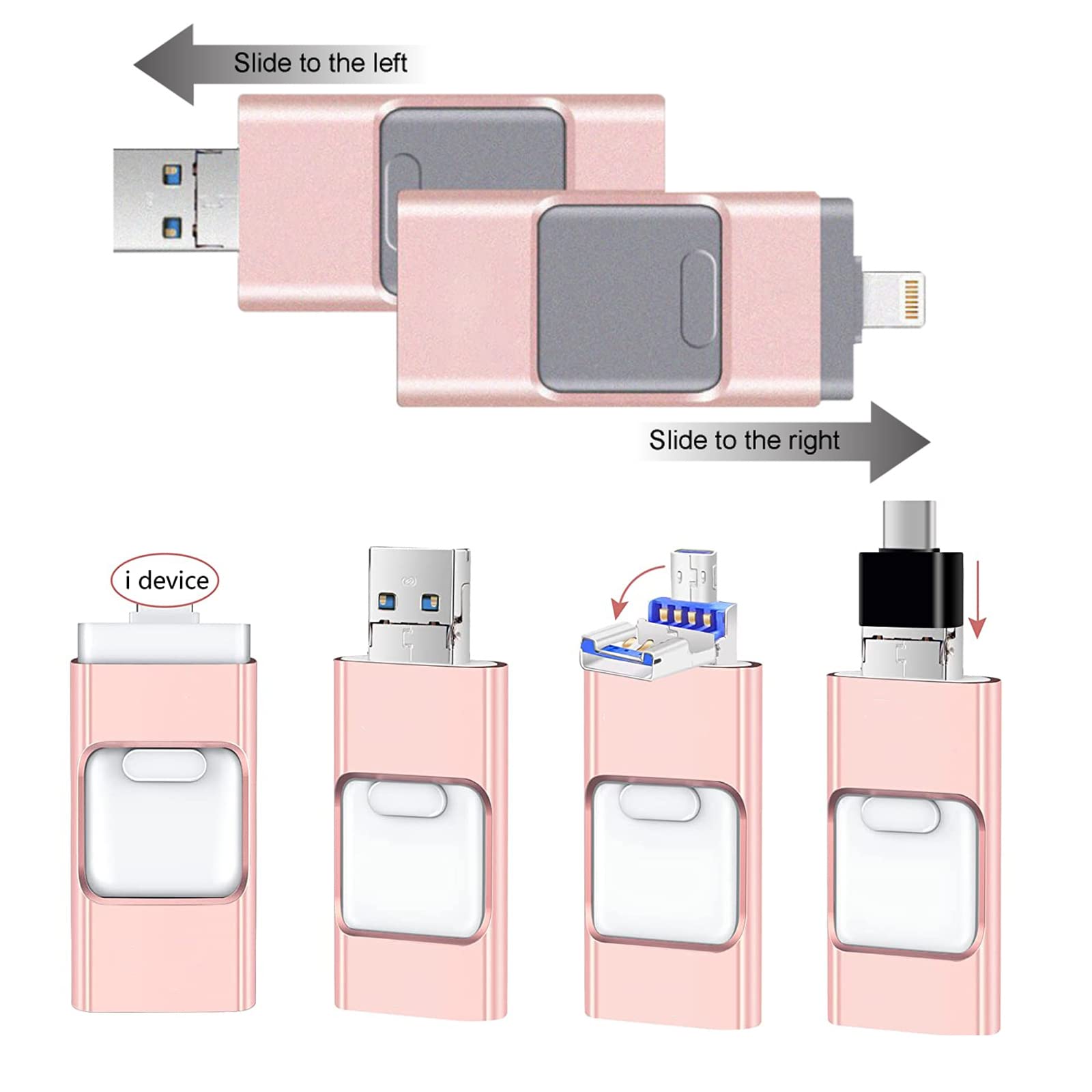 AQWEI 4 in 1 High Speed USB Multi Drive Flash Drive, Photo Stick Omni for iPhone and Computer, Flash Drive for iPhone & Photo Stick for Android Phones, 4 in 1 Drive Photo Stick Omni (128GB,Black)