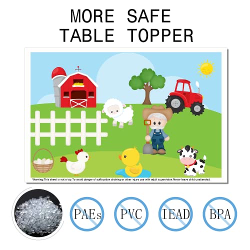 Disposable Stick-on placemats(Individually Wrapped) for Baby&Toddler&Kids, Sticky Table Cover placemats for Restaurant/Travel, Waterproof Cover 12''x18''(Farm Pattern)