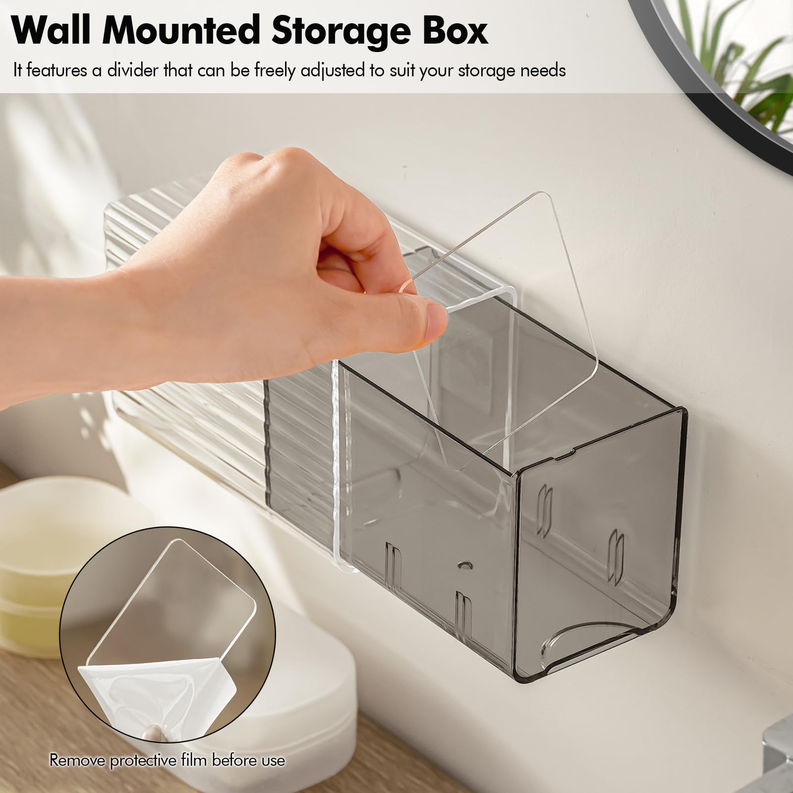 Poeland Wall Mounted Storage Box, Cotton Swab Container with Divider, Bathroom Small Item Organizer for Cotton Swabs, Cotton Balls, Hairpin, Floss, Rubber Band (Green)
