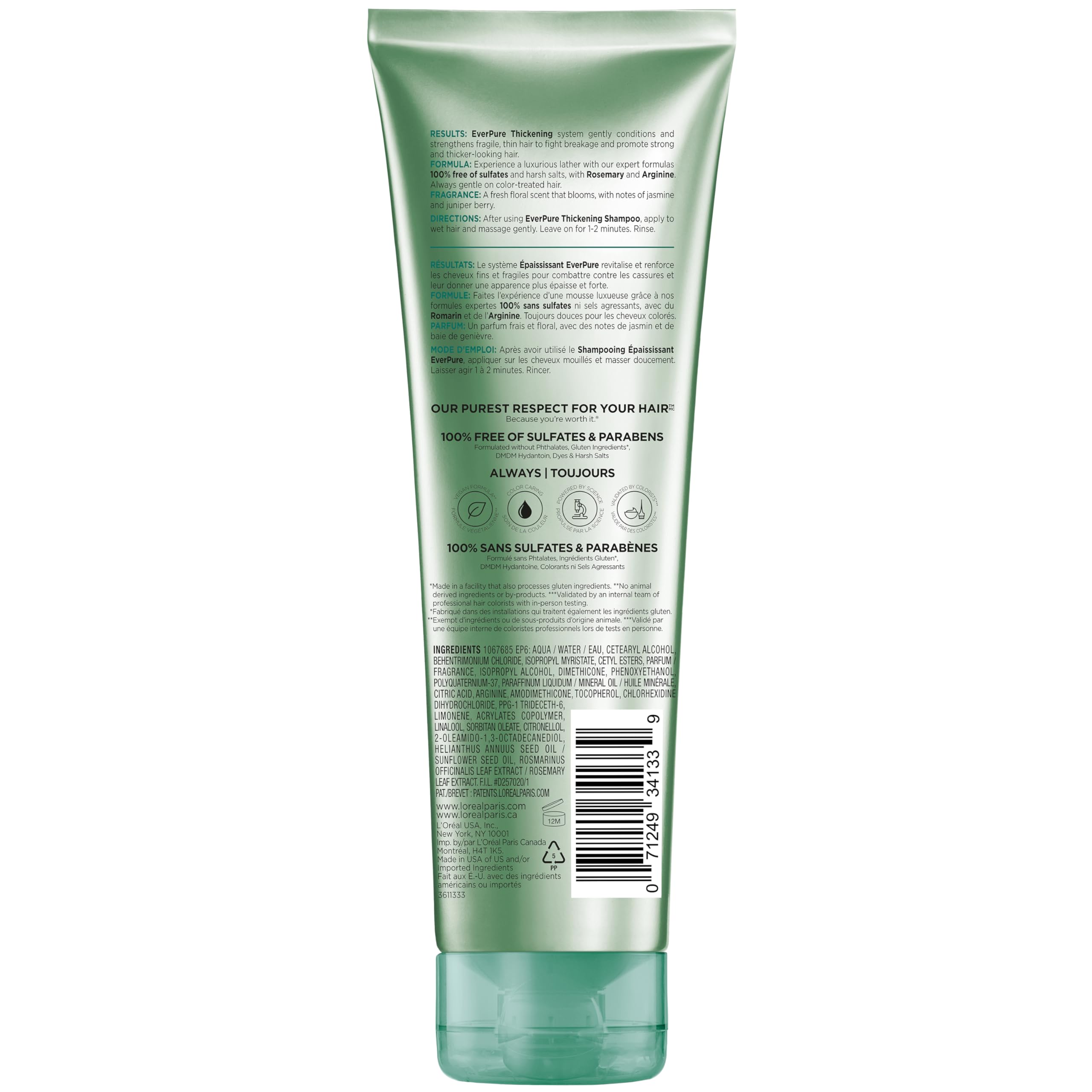 L’Oréal Paris Thickening Sulfate Free Conditioner, Thickens + Strengthens Thin, Fragile Hair, Hair Care with Rosemary Leaf, EverPure, 8.5 Fl Oz (Packaging May Vary)