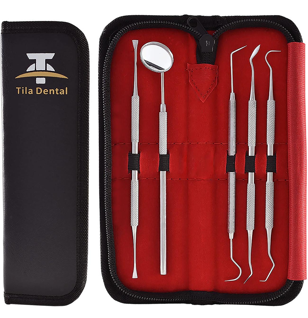 Dental Hygiene Kit Best for Personal Use Deep Tooth Cleaning - Calculus Plaque Remover Set - Scaler Instruments, Tartar Scraper, Tooth Pick, Mouth Mirror -Premium Stainless Steel 5pc Dentist Tools Set