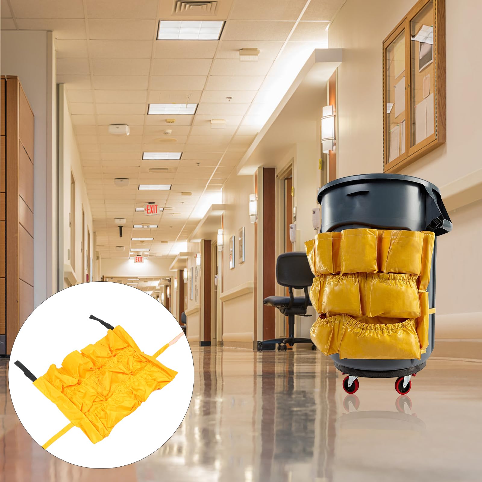 Amosfun Trash Can Tool Bag Commercial Products Supply Garbage Bin Mounted Cleaning Tools Bag for Organizing Spray Bottles Paper Towels Gloves Scrub Brush