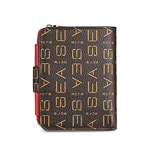 LAORENTOU Vegan Leather Small Wallet for Women PVC Brown Checkered Purse Wallets for Women Mini Trifold Zipper Pocket Wallets Cute (01 Brown)