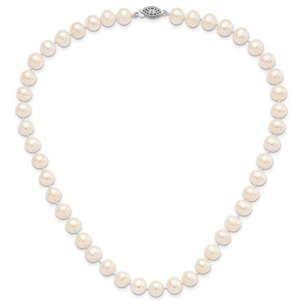 925 Sterling Silver Pearl clasp 8 9mm White Freshwater Cultured Pearl Necklace 16 Inch Jewelry for Women