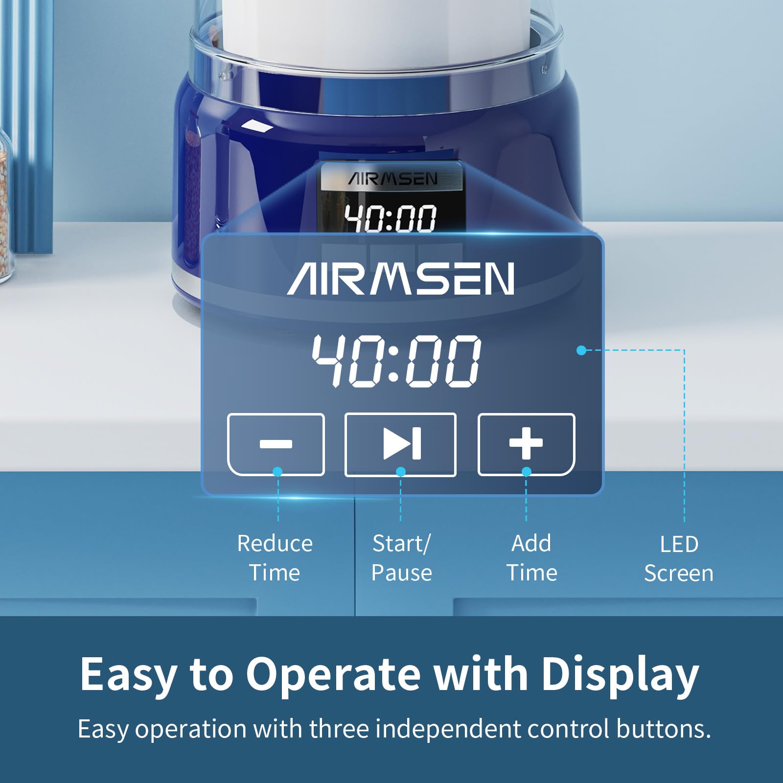 AIRMSEN Ice Cream Maker, 2.1-Quart Automatic Ice Cream Machine with LED Screen and Timer for Gelato Milkshakes Sorbet, Double-Insulated Freezer Bowl, Compact Size, Perfect for Family (Blue, Large)